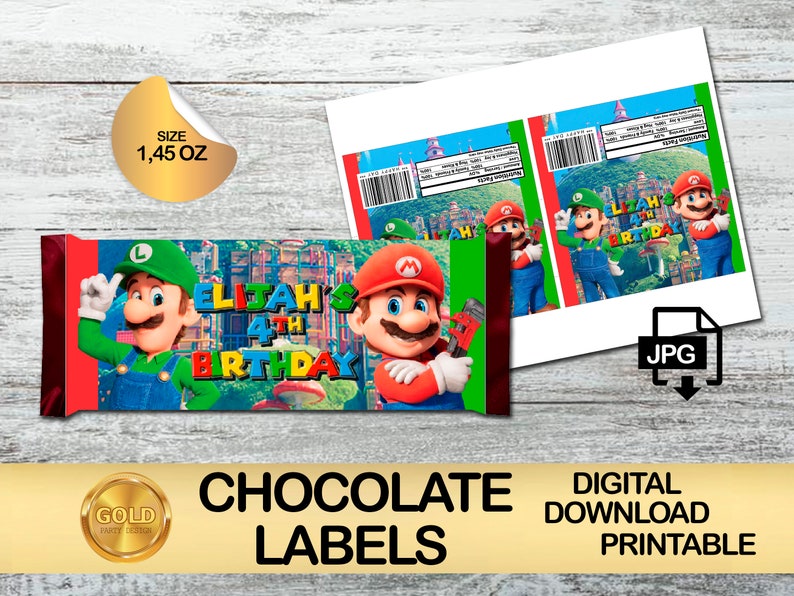 Labels for Mario Bros Party Candy Bar Label 1.45oz Chocolate Label ...