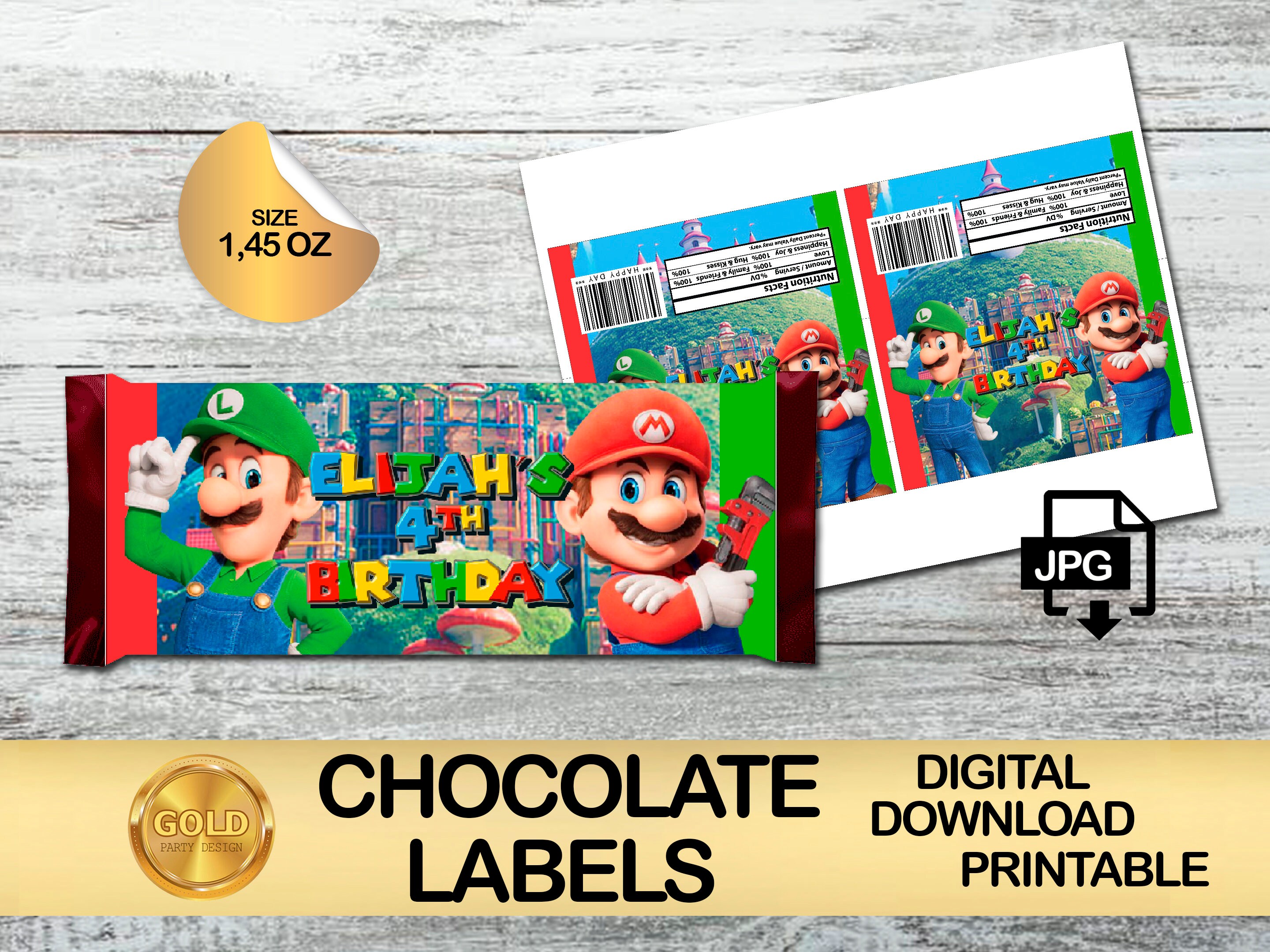 Labels for Mario Bros Party Candy Bar Label 1.45oz Chocolate Label ...