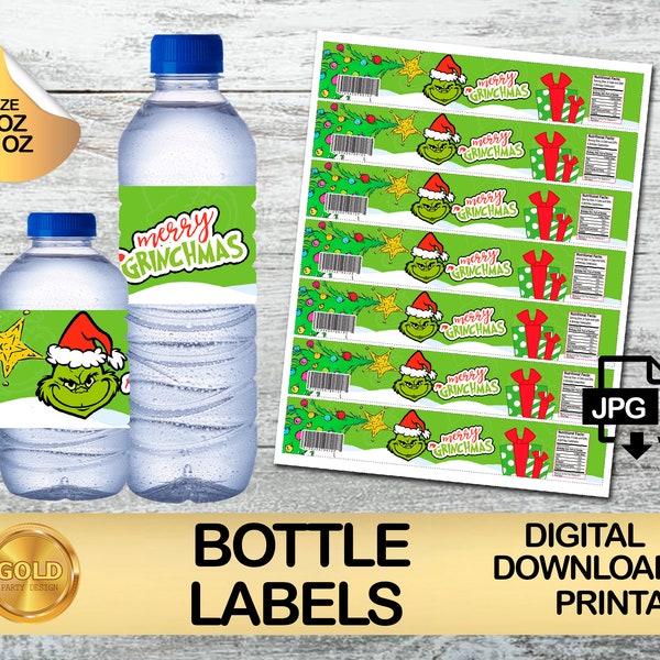 Grinch Water Bottles Printable - Etsy