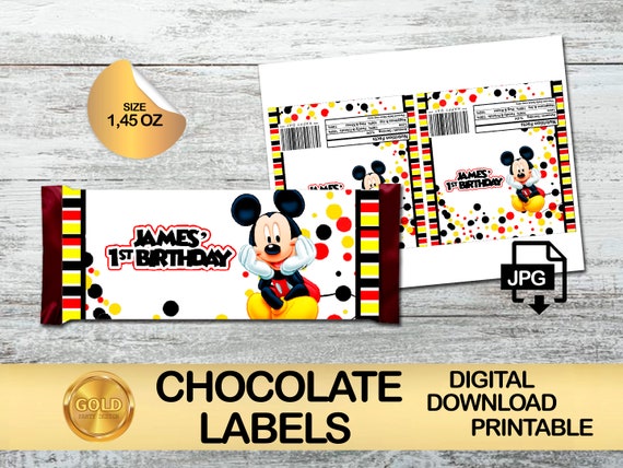 Mickey Mouse Candy Buffet Labels Mickey In Yellow, Zigzag And Red
