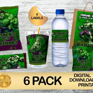 Labels for HULK Party Pack - Chip Bag - Favor Bag - Juice - Water ...