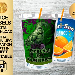 Labels for HULK Party Pack - Chip Bag - Favor Bag - Juice - Water ...