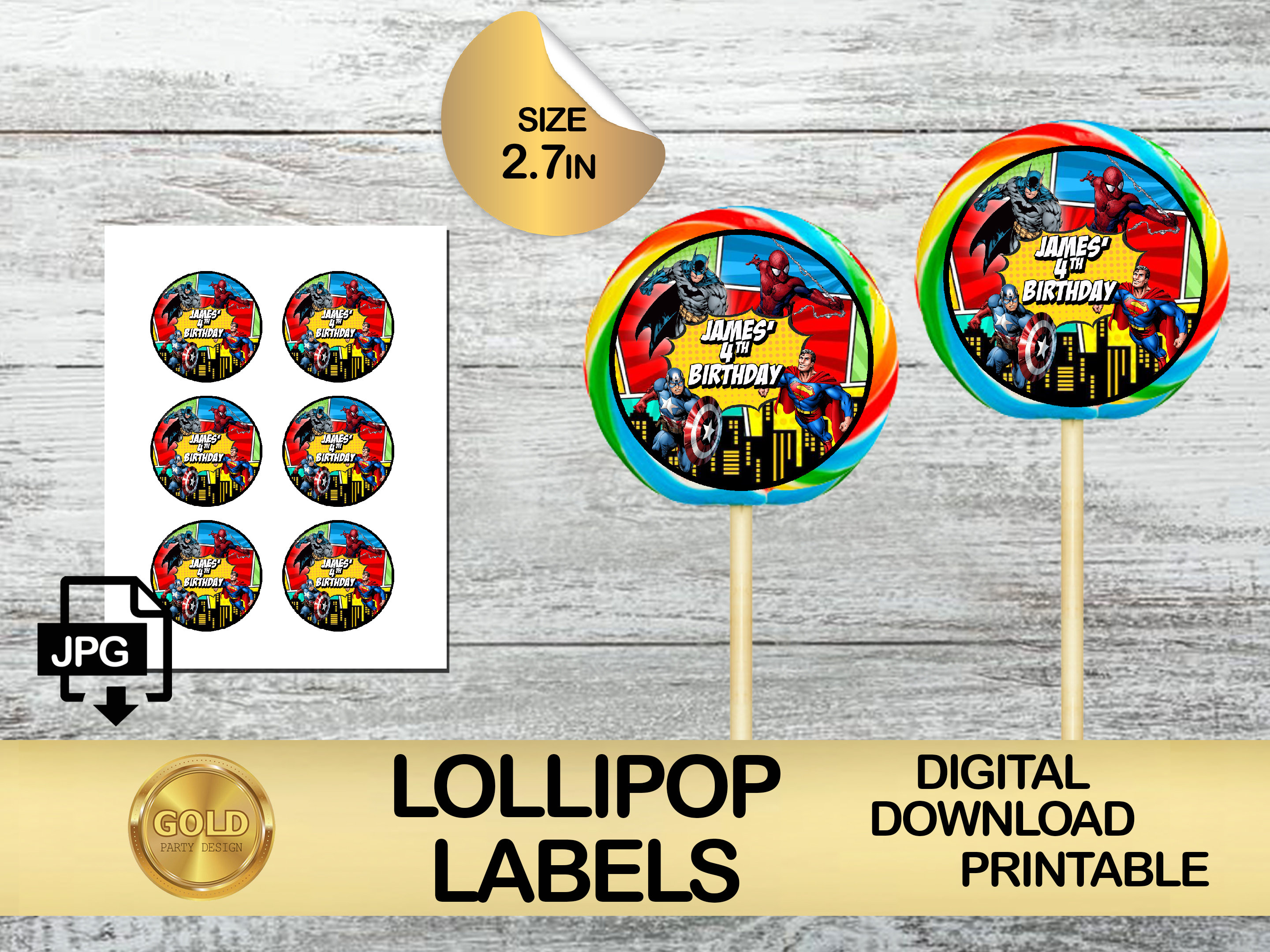 Label for Superheros Party Lollipop Label DIGITAL DOWNLOAD - Etsy