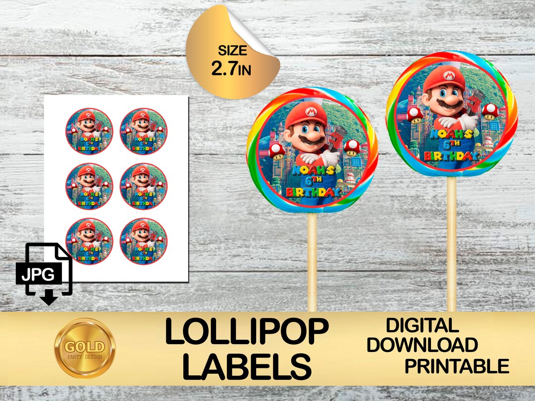 Mario Bros Lollipop Labels Mario Bros Birthday Party Only DIGITAL ...