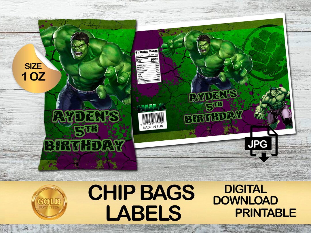 Label for Hulk Party Pack - Chip Bag Label - DIGITAL DOWNLOAD - Chip ...