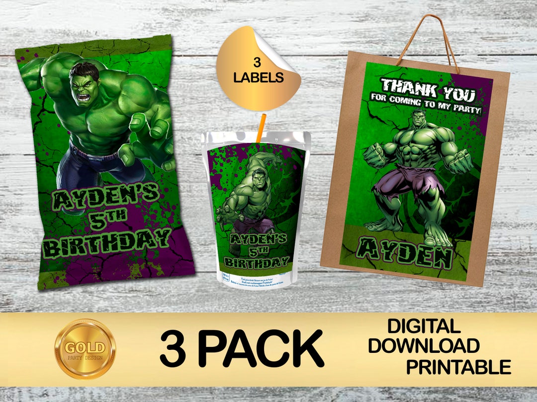 Labels for HULK Party Pack - Chip Bag - Favor Bag - Juice - DIGITAL ...