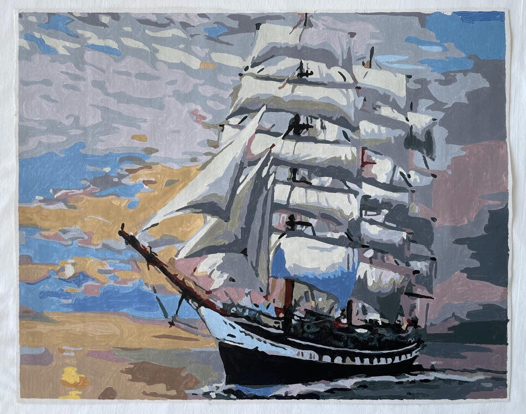 Large Paint by Number PBN - Clipper Ship - Art Painting Sunset Boat ...