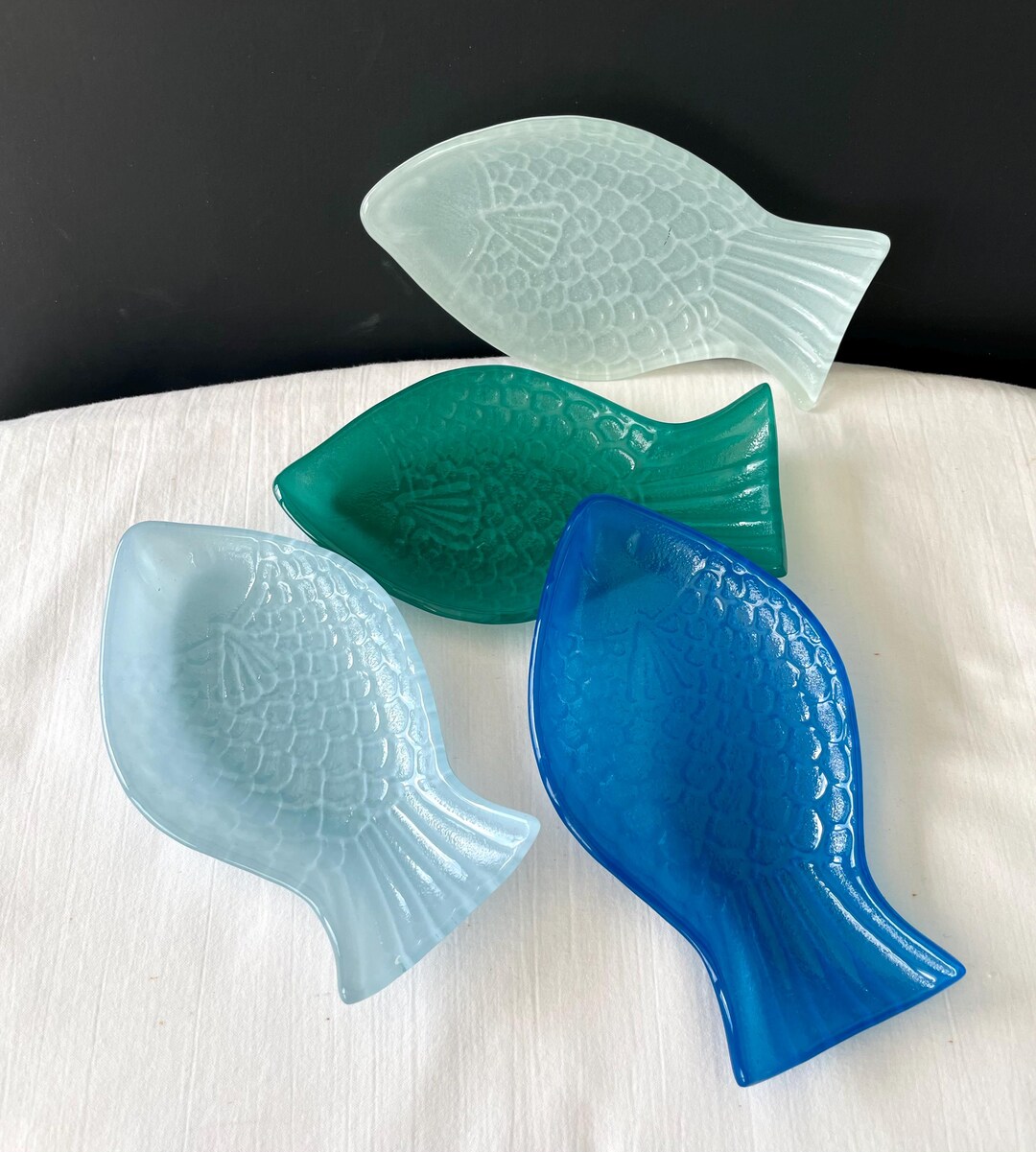 Blue/green/aqua Glass Fish Dipping Trinket Dishes Small Set of 4 - Etsy