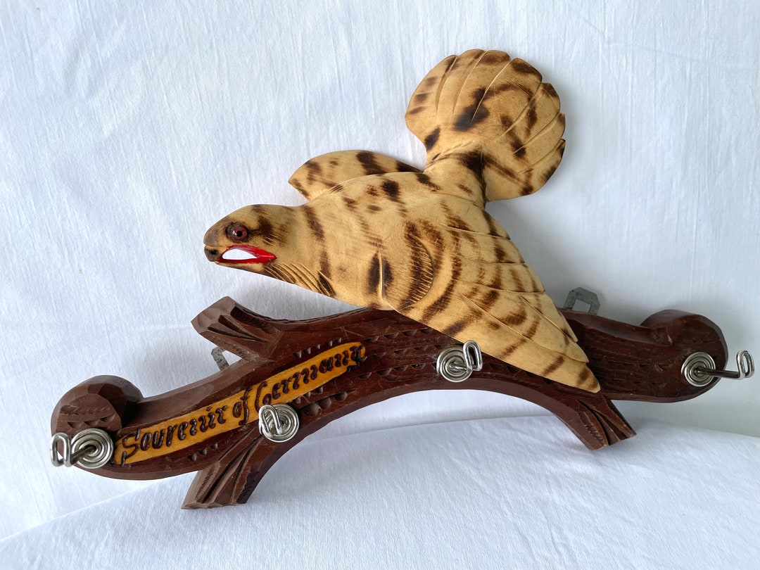 Antique Hand Carved Wood Hawk Wall Rack Coat Tie Purse Black Forest ...