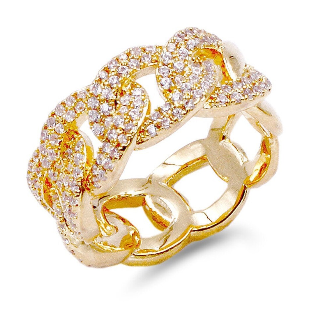 Gold & Silver Color: 2 Sides Cubic Zirconia Cuban Link Ring - Etsy Italia