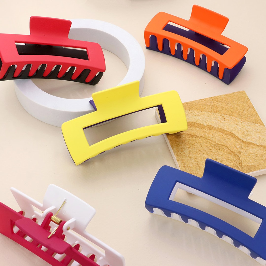 Game Day - Two Tone Open Rectangle Hair Claw Clip, Large Game Day Hair ...
