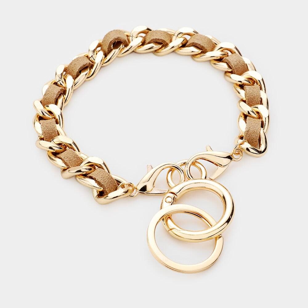 Suede Metal Chain Key Chain / Bracelet, Key Chain, Key Ring Bracelet ...