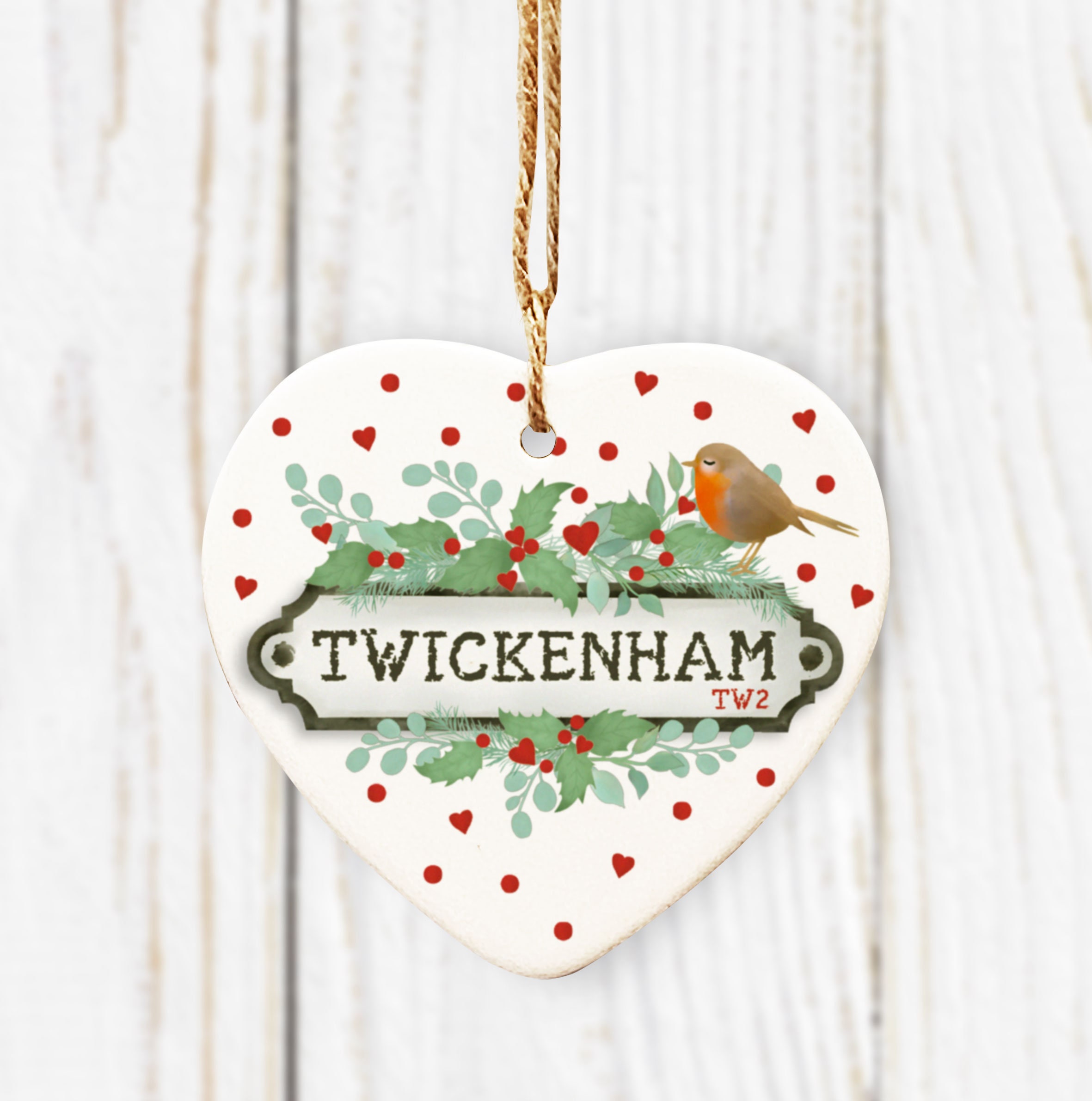 Personalised Vintage Street Name Heart Tree Decoration. Any Name Or ...