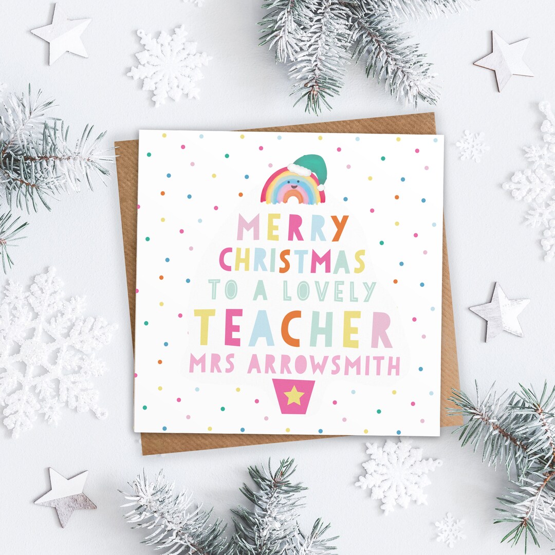 Merry Christmas to a Lovely Teacher Card. Personalised - Etsy