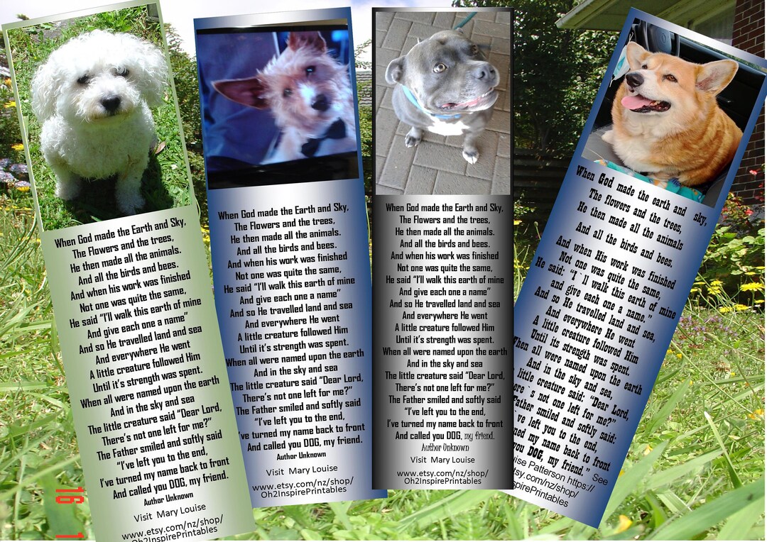 4 Doggie Bookmarks... How Dogs Got Their Name Poem. for Father's ...