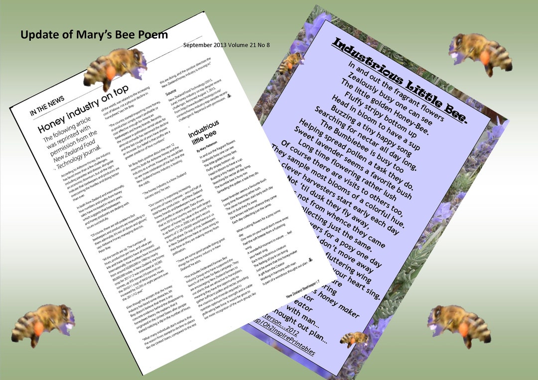 Bee Poem...featured in N.z.beekeeper Magazine...industrious Little Bee ...