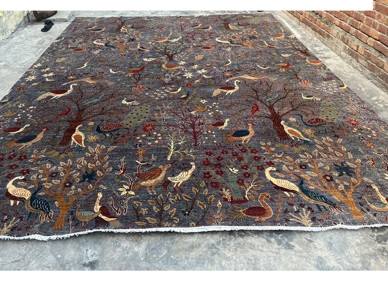 12x15 Turkish Silk Pictorial Rug, Tree of Life Larger Hunting Rug ...