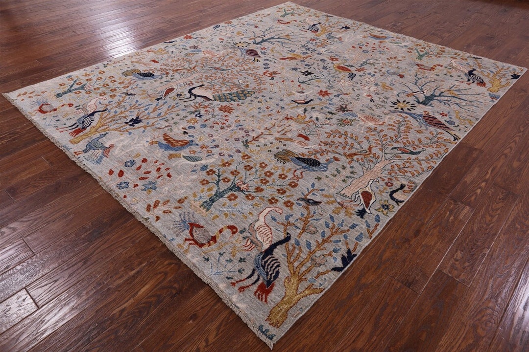 8x10 Ft Birds Area Wool Rug, Tree of Life Rug, Peacock Traditional Silk ...