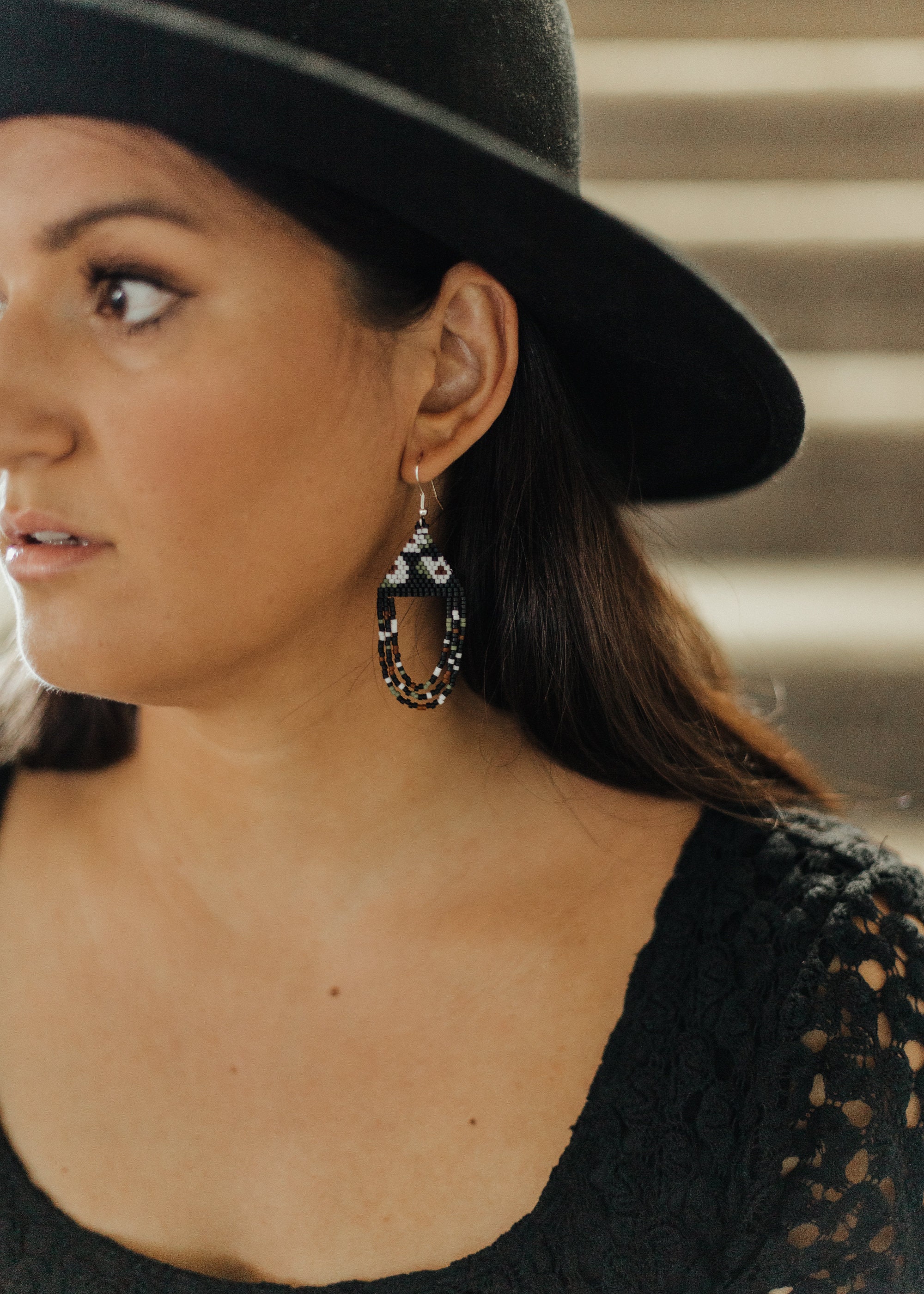 Marilu / Black Vintage Floral Seed Beaded Earrings / Native Seed Bead ...