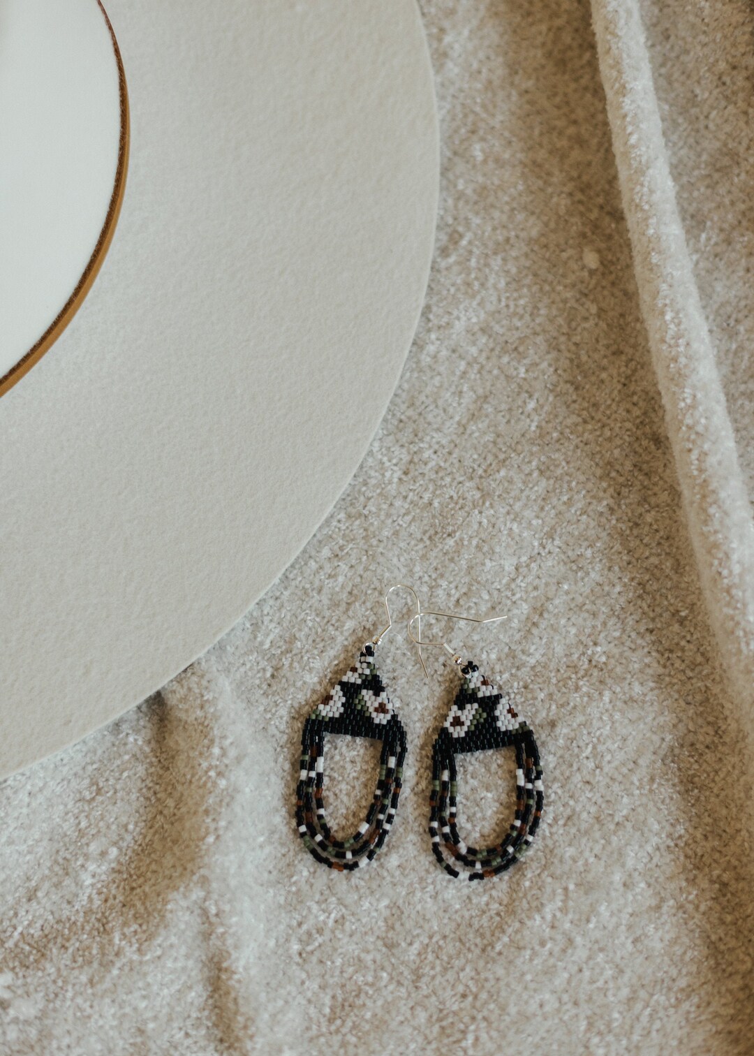 Marilu / Black Vintage Floral Seed Beaded Earrings / Native Seed Bead ...