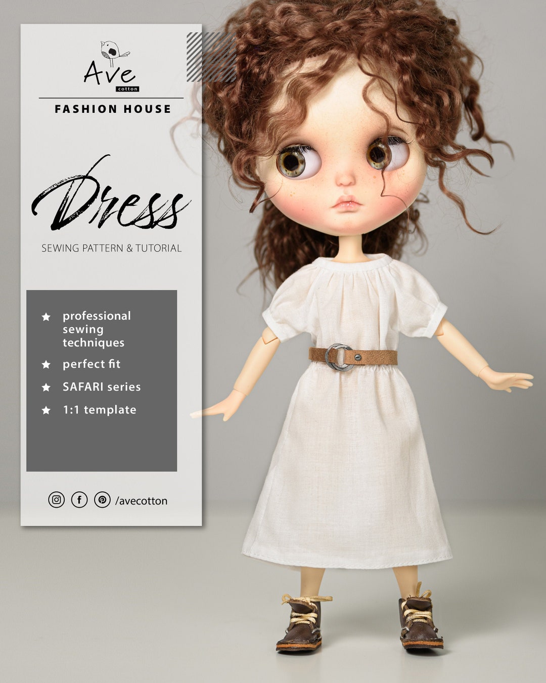 DRESS PDF Sewing Pattern TUTORIAL. Blythe Doll Clothes Sewing Pattern ...