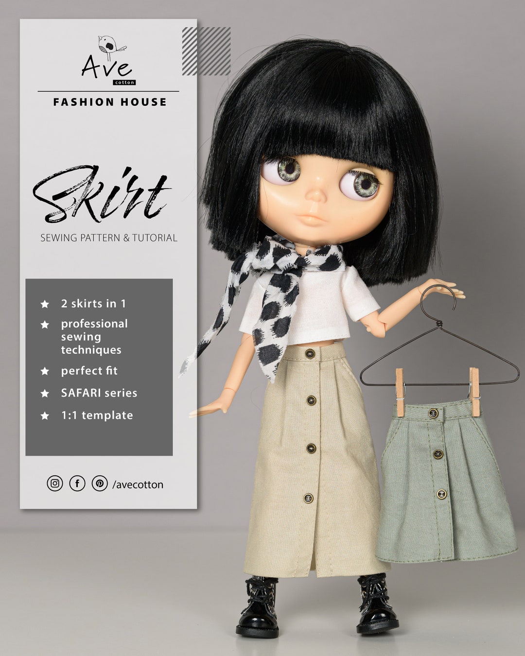 SKIRT Sewing Pattern TUTORIAL. Blythe Doll Clothes Sewing Pattern ...