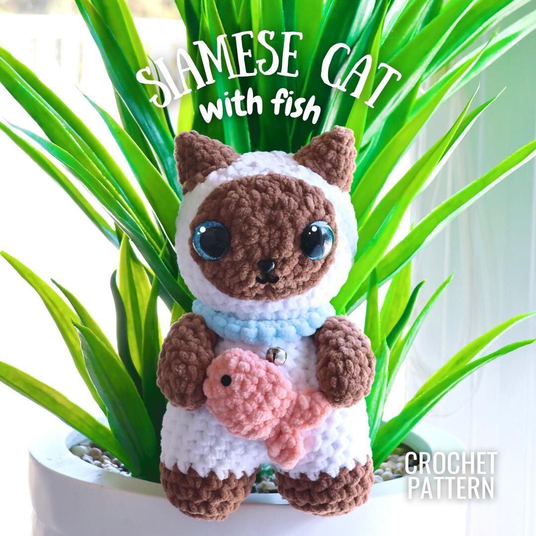Crochet Pattern Siamese Cat With Fish, Amigurumi Tutorial in English ...