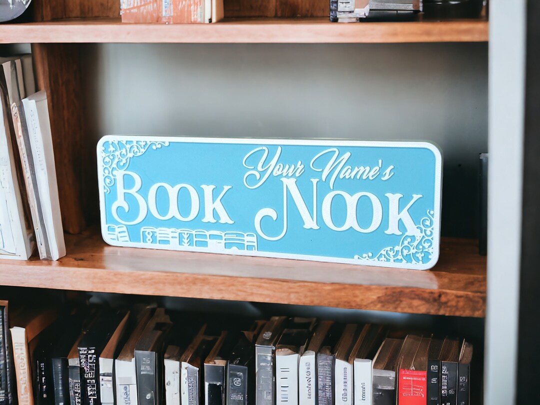 Book Nook Personalized Library Sign Bookshelf Shelf Sitter 3D Printed ...
