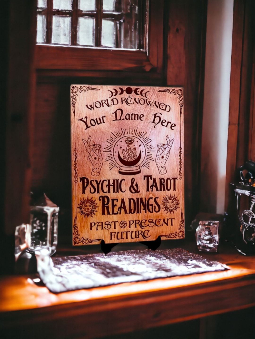 Custom Fortune Teller Sign Personalized Hard Wood Tarot Reading Sign ...