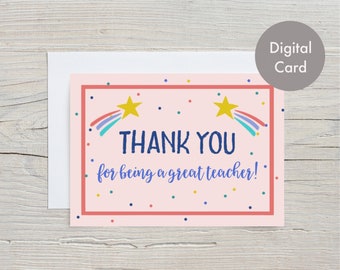 Teacher Appreciation Card PRINTABLE Digital Thank You Card for Teacher ...