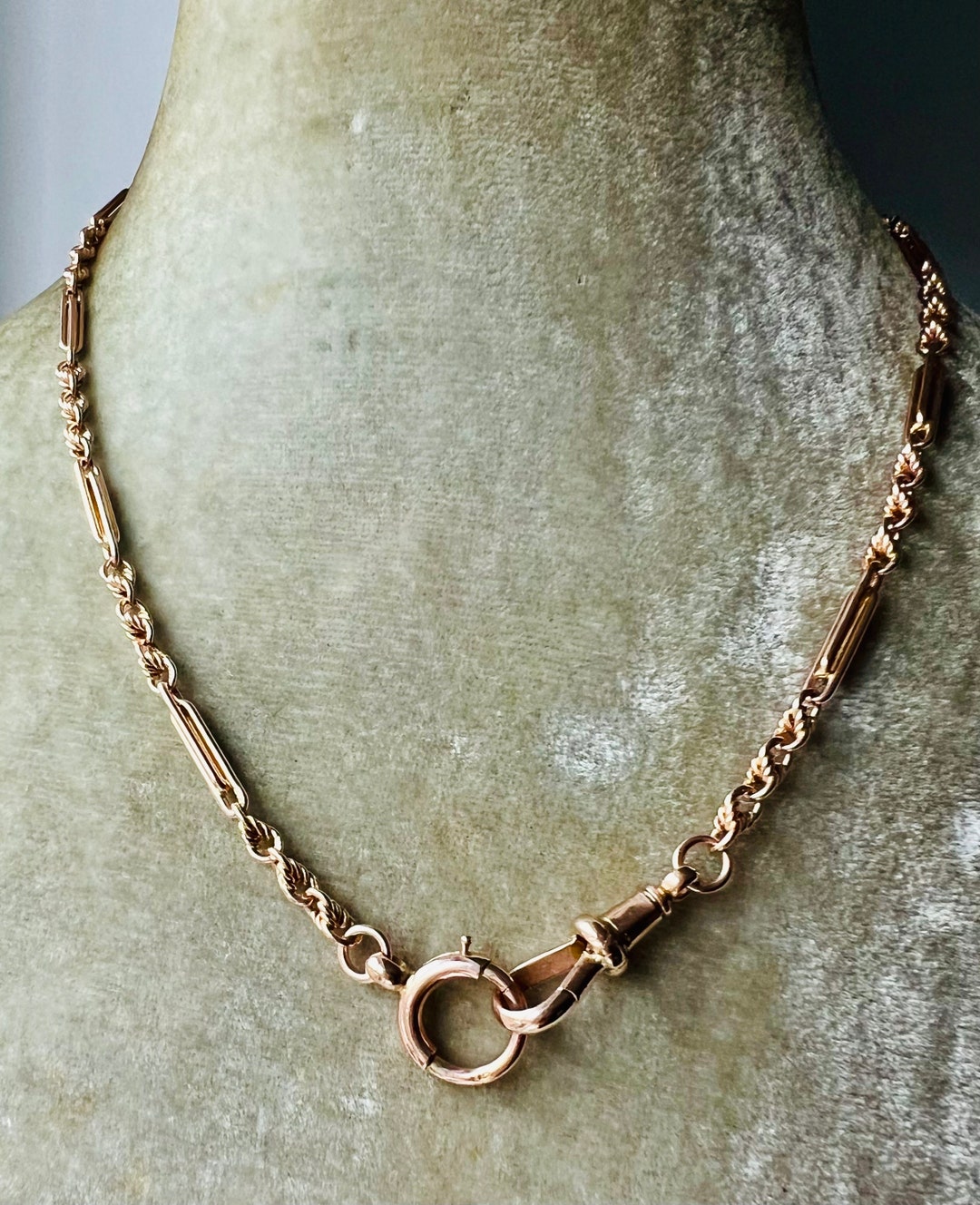 Antique Victorian 9ct Rose Gold Albert Fetter Link Chain Necklace W/a ...