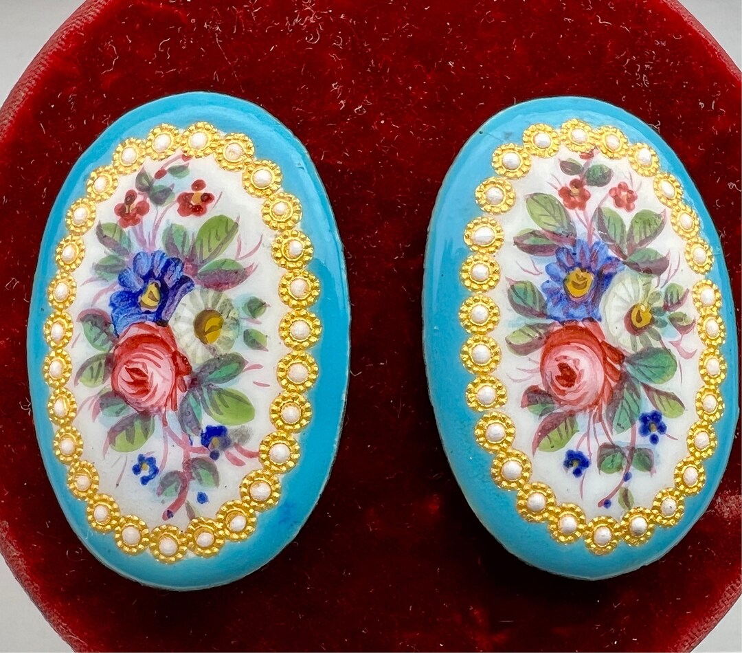 A Very Decorative Pair of Loose Antique Limoges Enamel Hand Painted ...