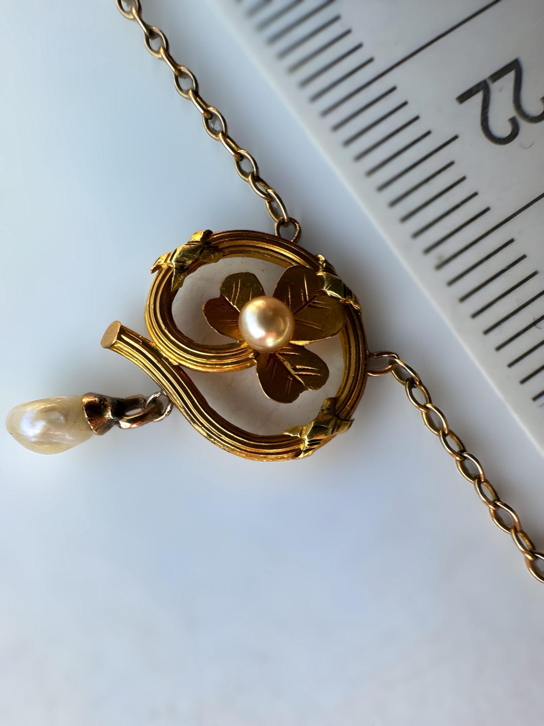 Antique French Art Nouveau Shamrock Lavaliere Pendant in Multicolored ...