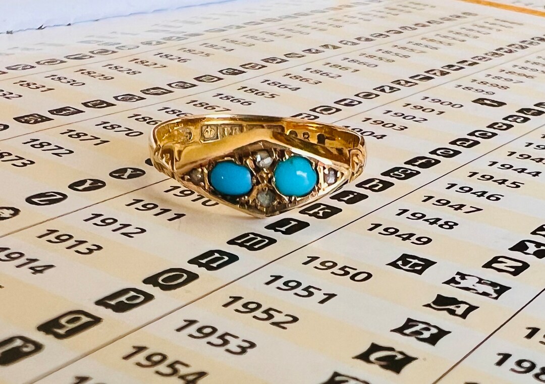 Charming Victorian Rose Cut Diamond & Turquoise Ring in 18 Carat Gold W ...