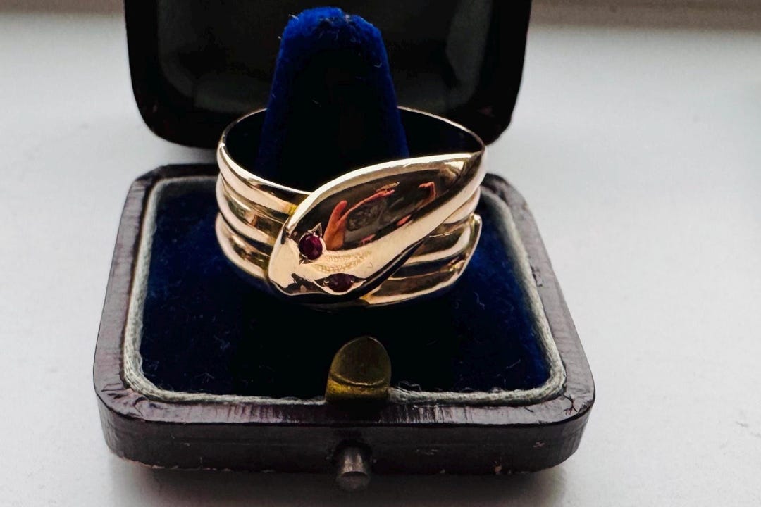 Antique 9ct Rose Gold Serpent Ring With Ruby Eyes, British Hallmarks ...