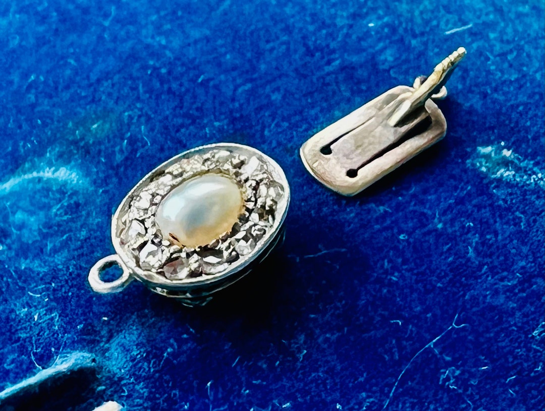Antique Victorian Blister Pearl Rose Cut Diamond Halo Gold Clasp Catch ...