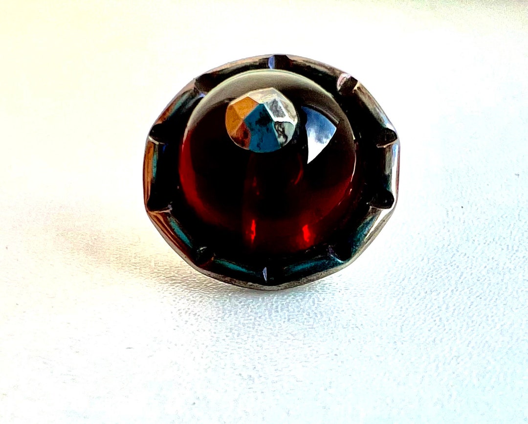 Single Antique Garnet Paste and Cut Steel Dome Shaped Button - Etsy