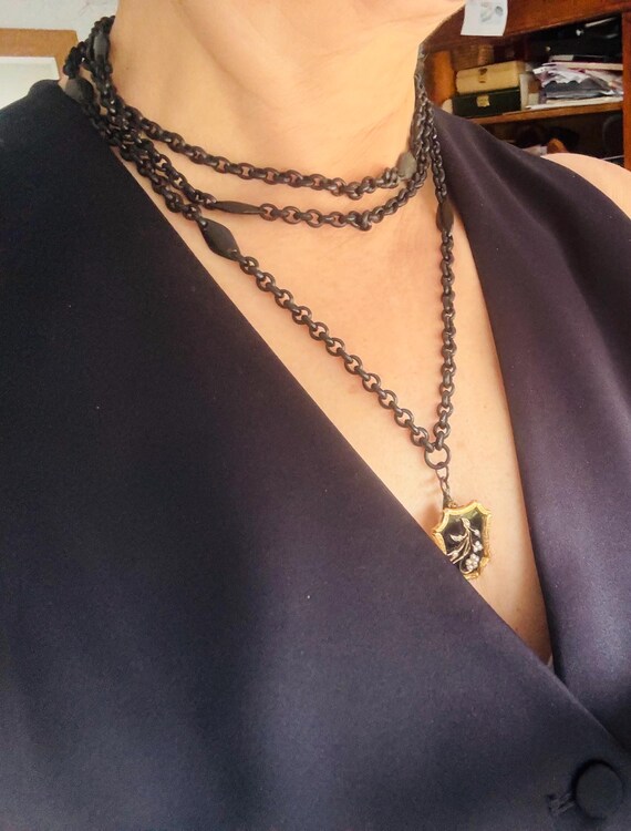 Victorian Bog Oak Long Guard Muff Chain – 60” Mournin… - Gem