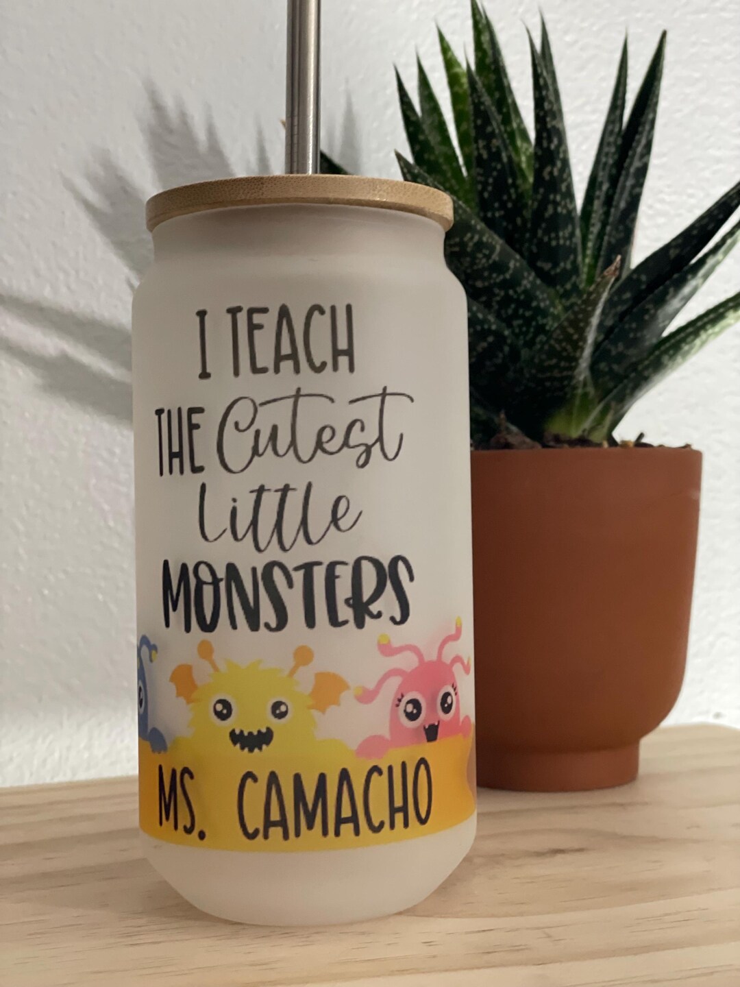 18oz Teacher Glass Can Cup With Lid and Straw - Etsy