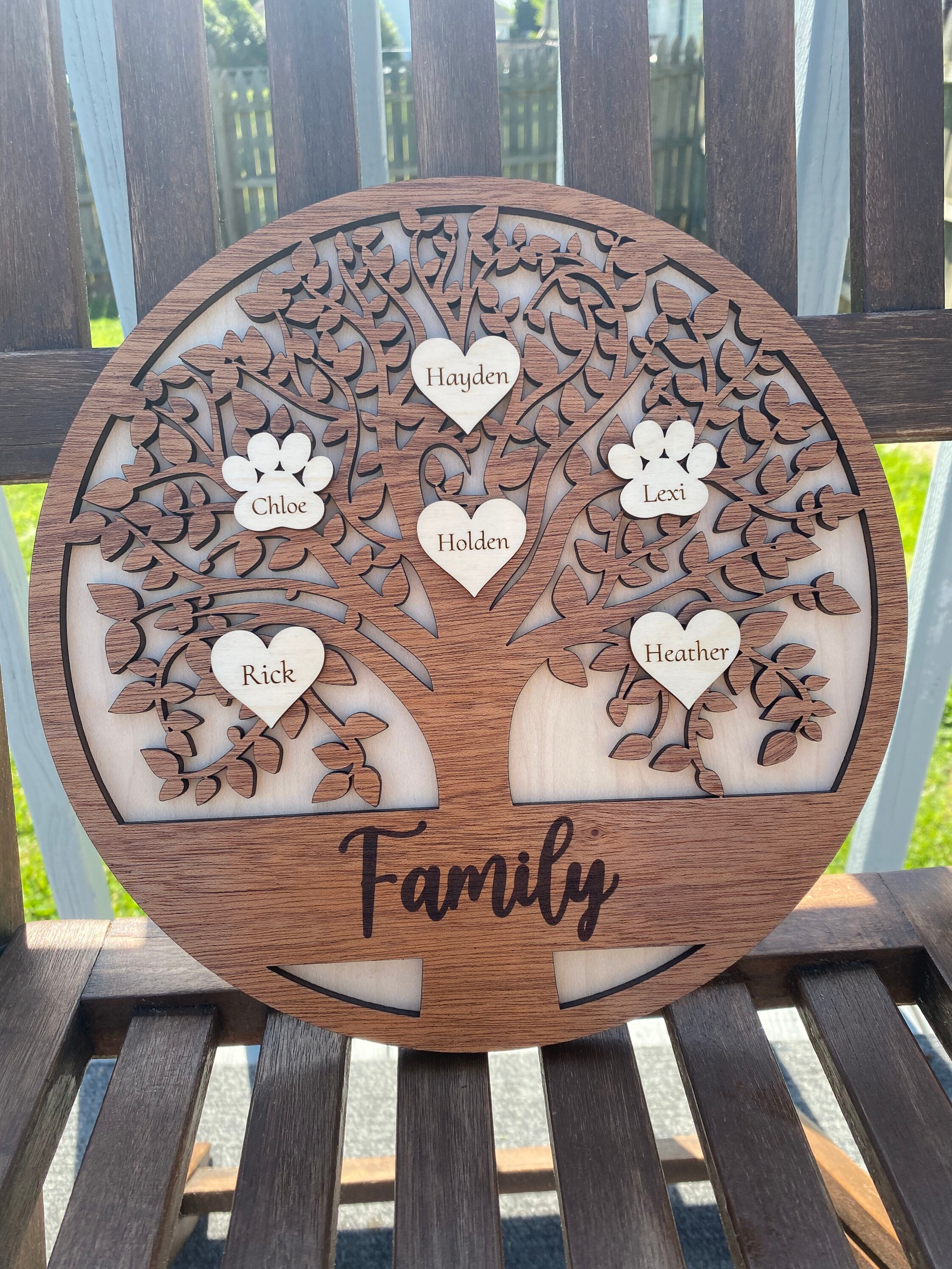 Custom Family Tree Mahogany Wood Laser Engraved - Etsy