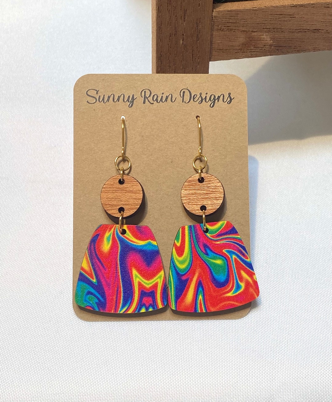 Rainbow Groovy Swirl Earrings Laser Cut, Wooden, Hypoallergenic ...