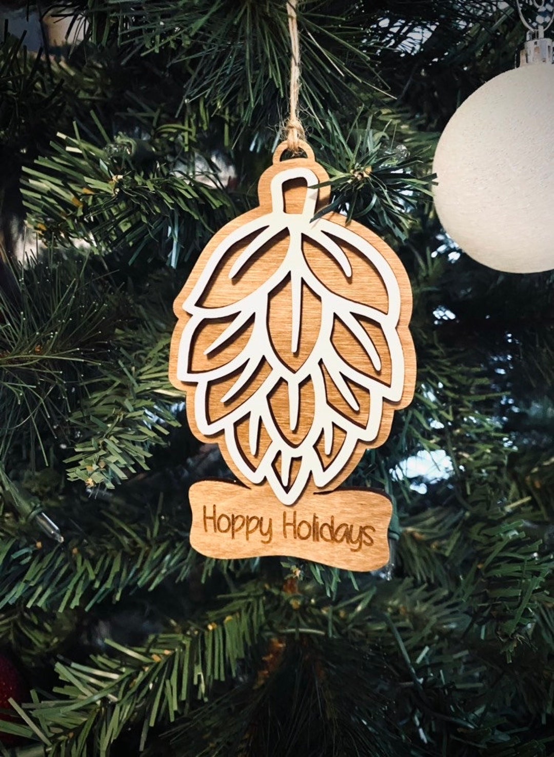 Wooden Hoppy Holidays Ornament Christmas Ornament Beer Ornament Hops ...