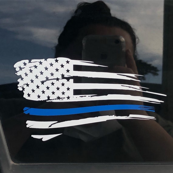 Thin Blue Line Weathered American Flag Decal | Etsy