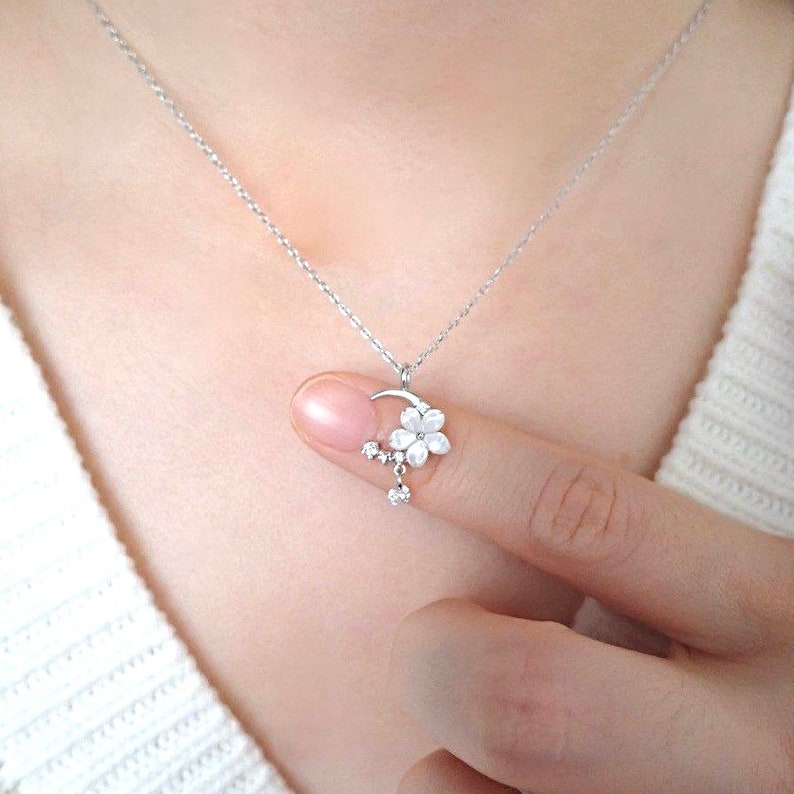 Miyo Sakura Necklace 925 Silver, Sakura Necklace, Flower Necklace ...