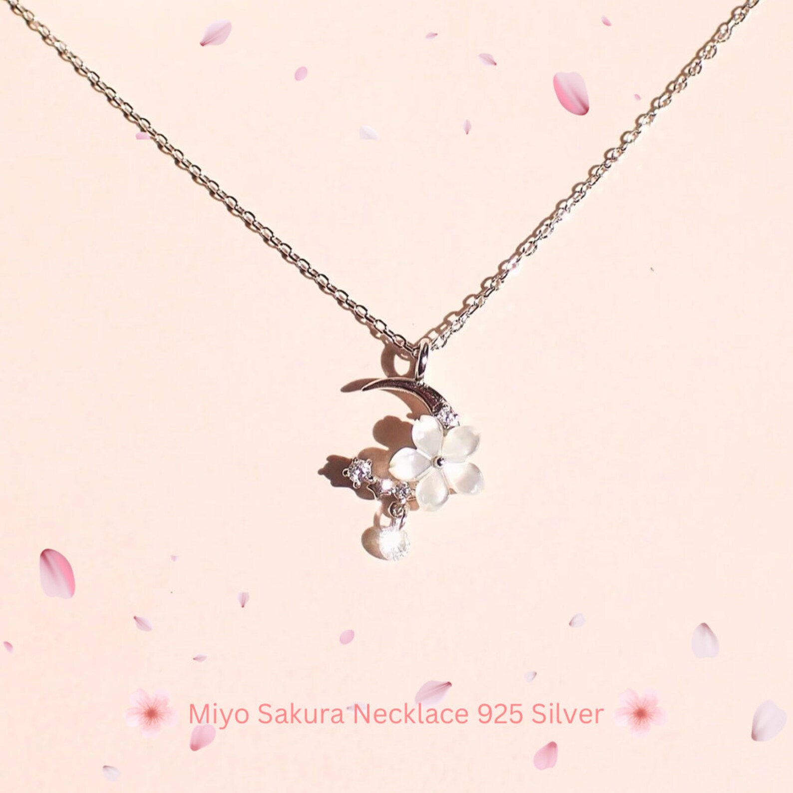 Miyo Sakura Necklace 925 Silver, Sakura Necklace, Flower Necklace ...