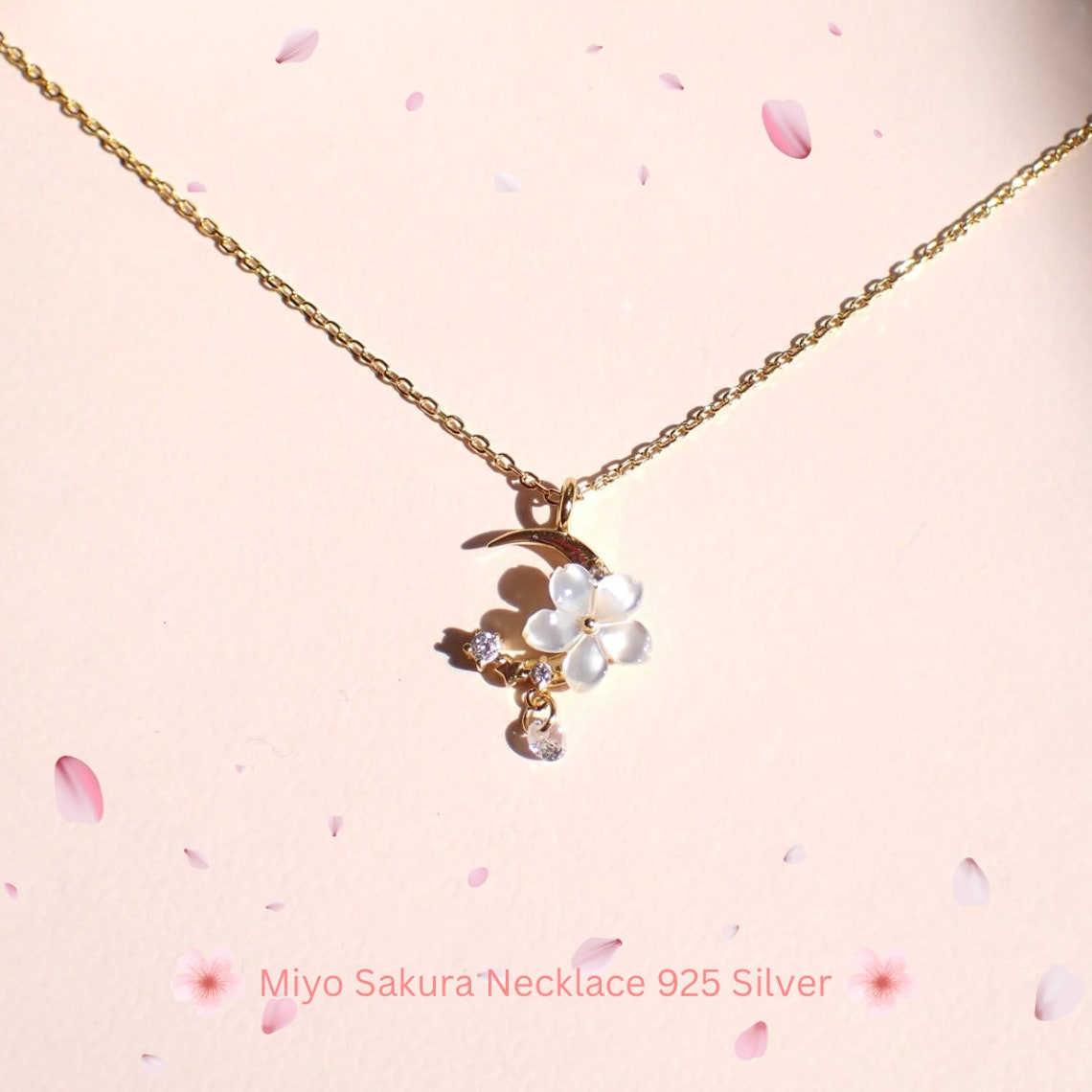 Miyo Sakura Necklace 925 Silver, Sakura Necklace, Flower Necklace ...