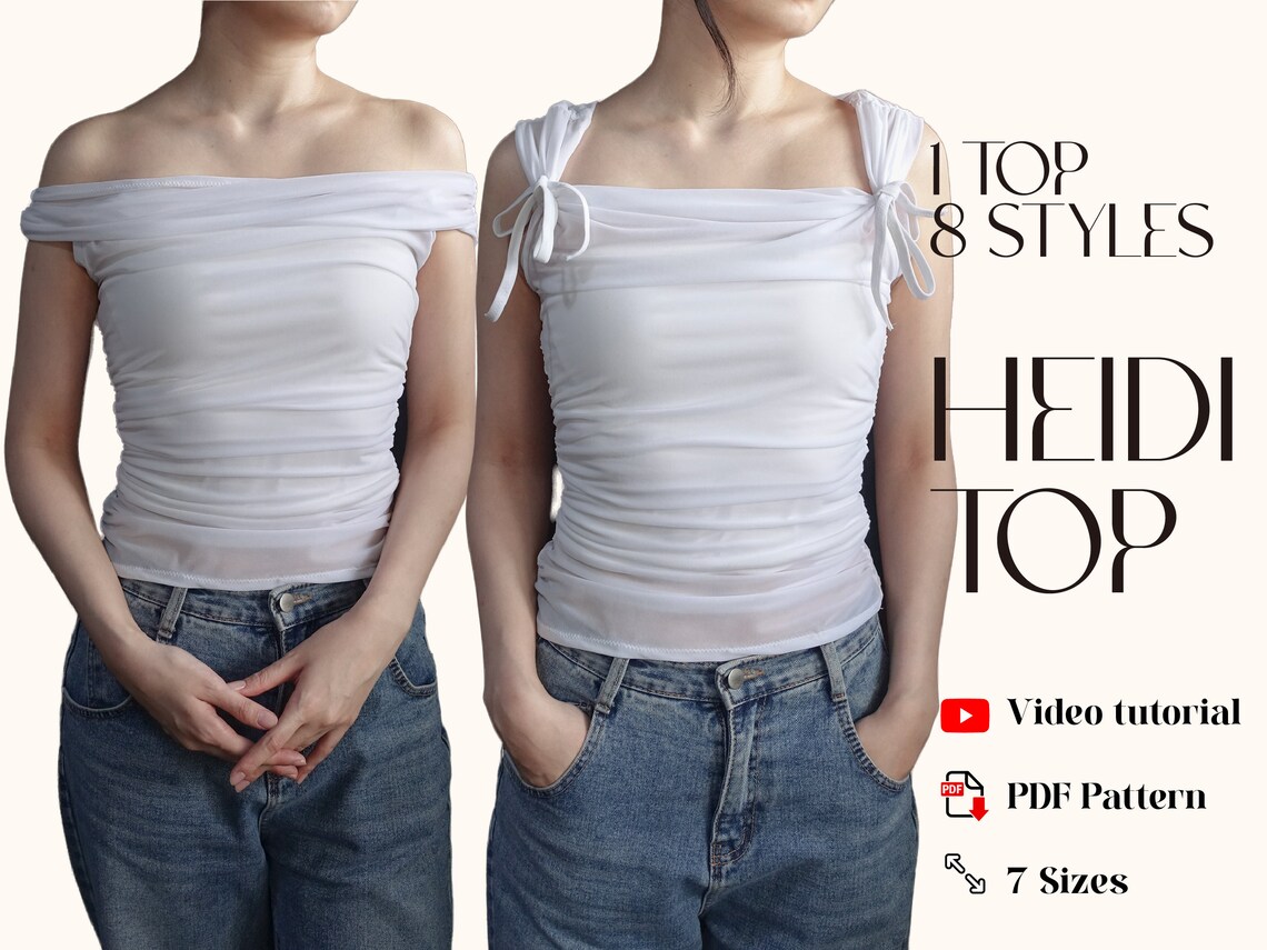 Heidi Top PDF Sewing Pattern Cowl Neck off Shoulder One Shoulder ...