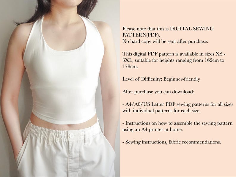 Halter Crop Top Sewing Pattern PDF: XS-3XL With Tutorial (digital ...