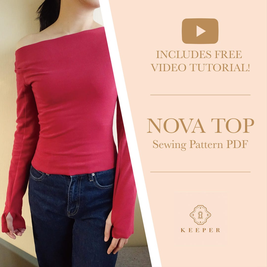 Boat Neck Top Sewing Pattern: Long Sleeve With Thumb Opening, XS-3XL ...