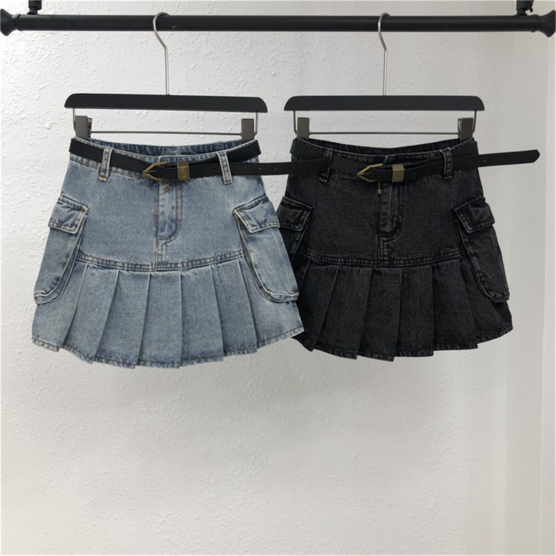 Falda Denim De Moda Jean Mini Falda Falda Plisada Corta Etsy España